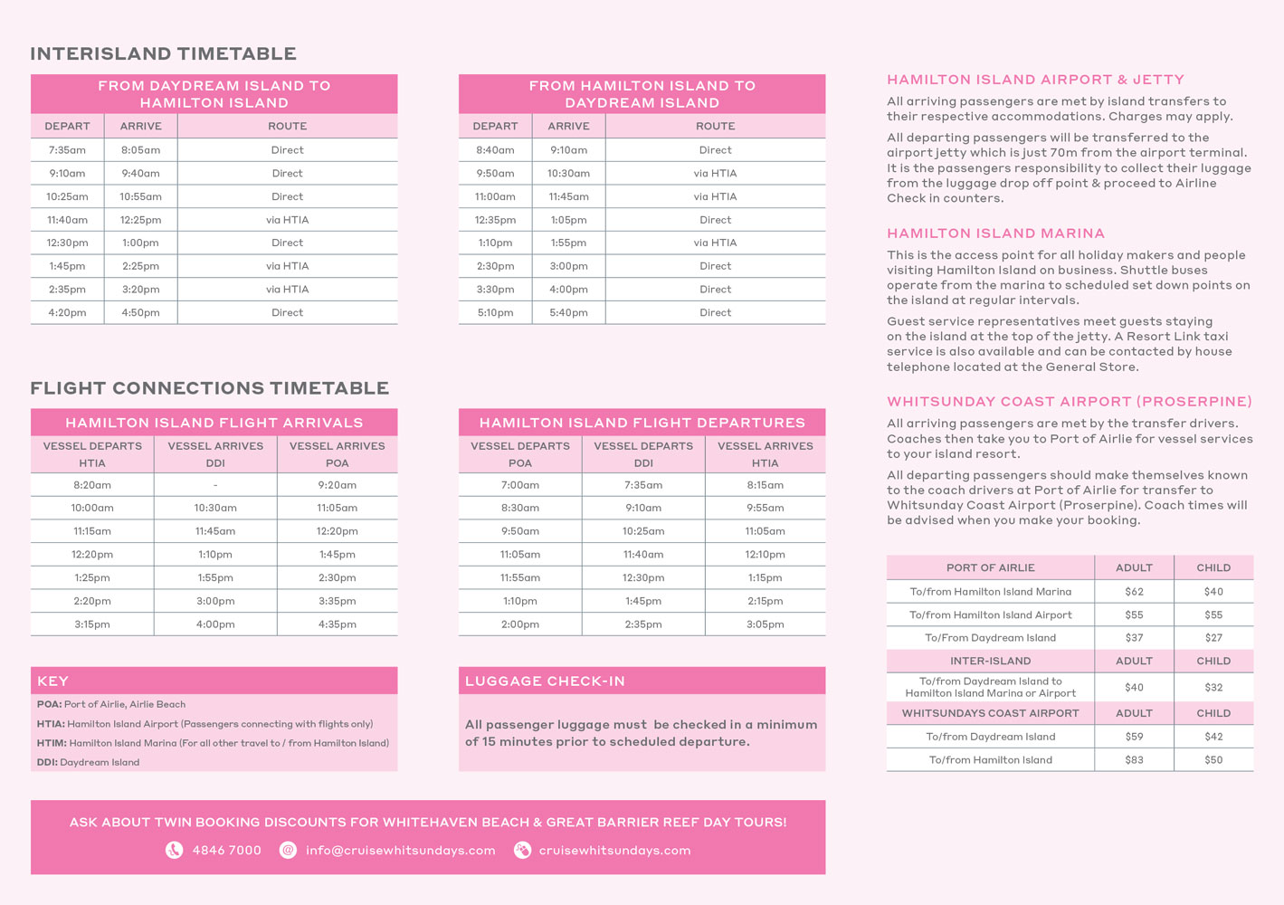 Whitsunday Island Resort Ferry Time Table | Hamilton Island Airport ...